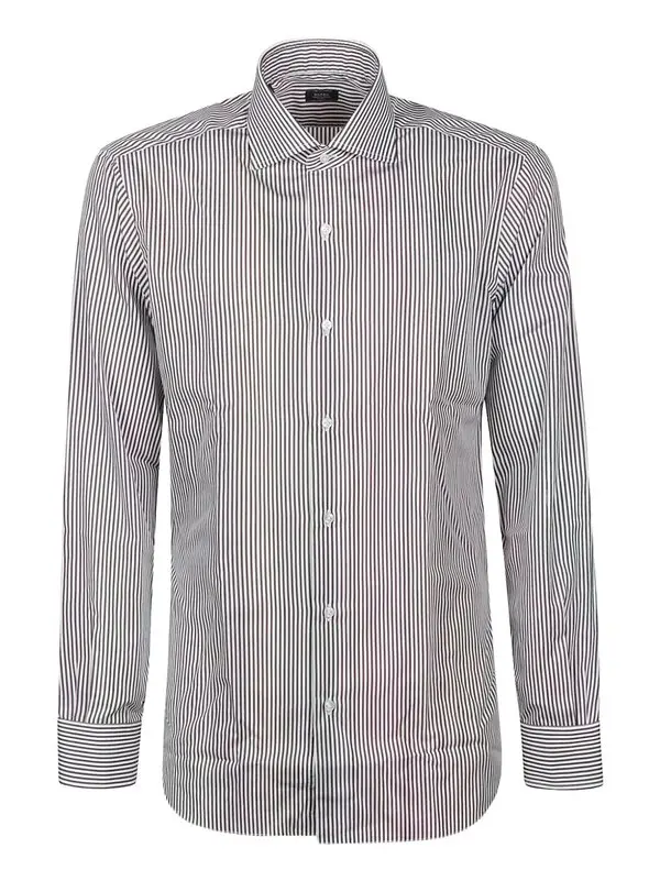 BARBA NAPOLI Striped Cotton Shirt - Brown