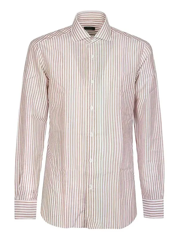 BARBA NAPOLI Striped Cotton Shirt - Brown
