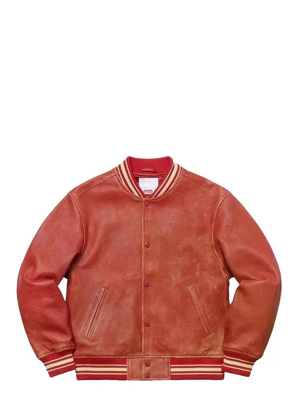 Supreme Logo-embroidered Leather Bomber Jacket - Red
