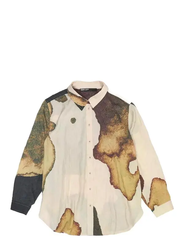 Bimba Y Lola Abstract-print Crinkled Shirt - Neutrals