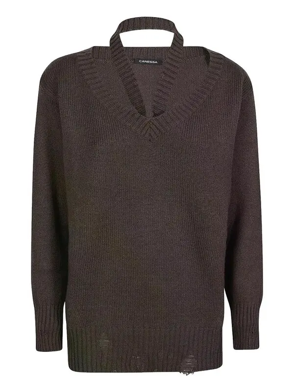 CANESSA V-neck Cashmere Sweater - Brown