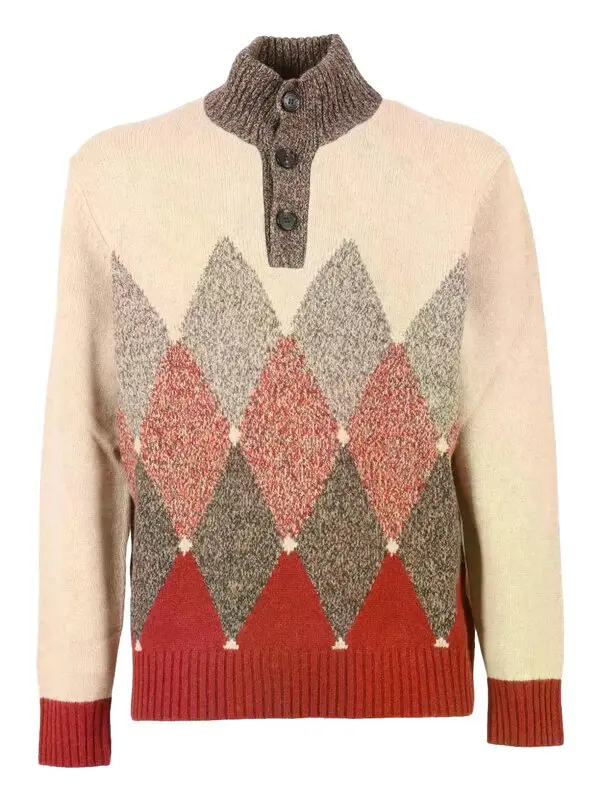 BALLANTYNE High-neck Diamond-pattern Wool Sweater - Neutrals
