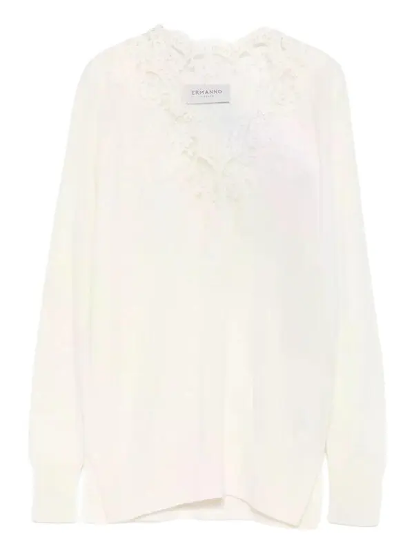 ERMANNO FIRENZE Lace-trim Jumper - White