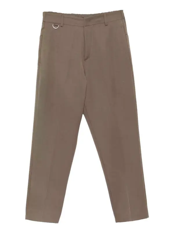 LOW BRAND Elastic-waistband Ring-detail Straight-leg Trousers - Neutrals