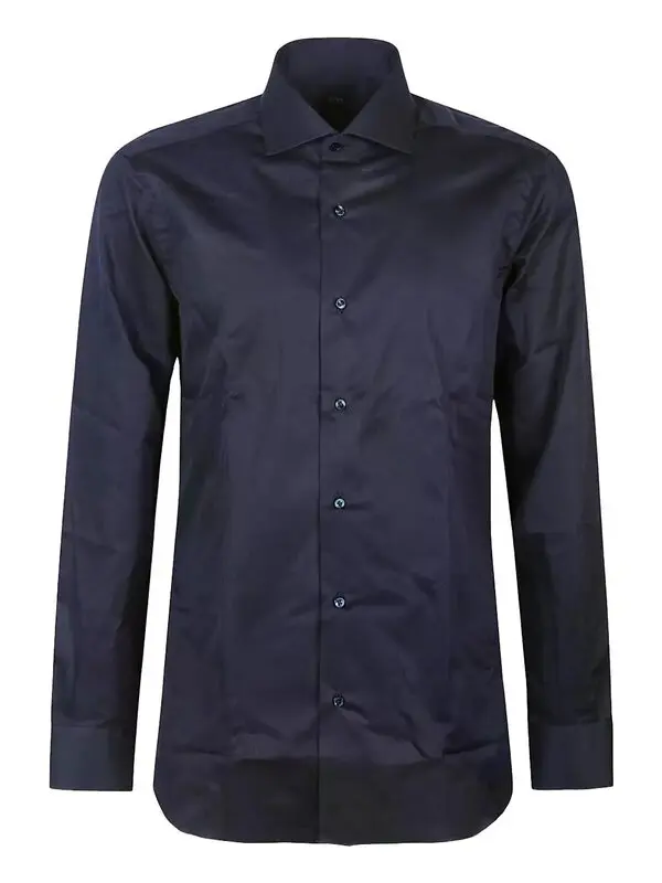 BARBA NAPOLI Long-sleeved Cotton Shirt - Blue