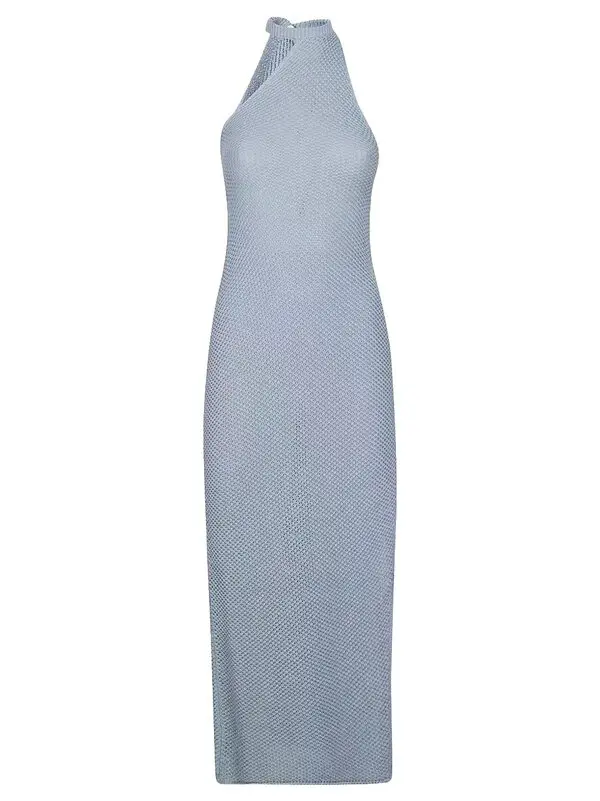 CANESSA Halterneck Knitted Midi Dress - Blue