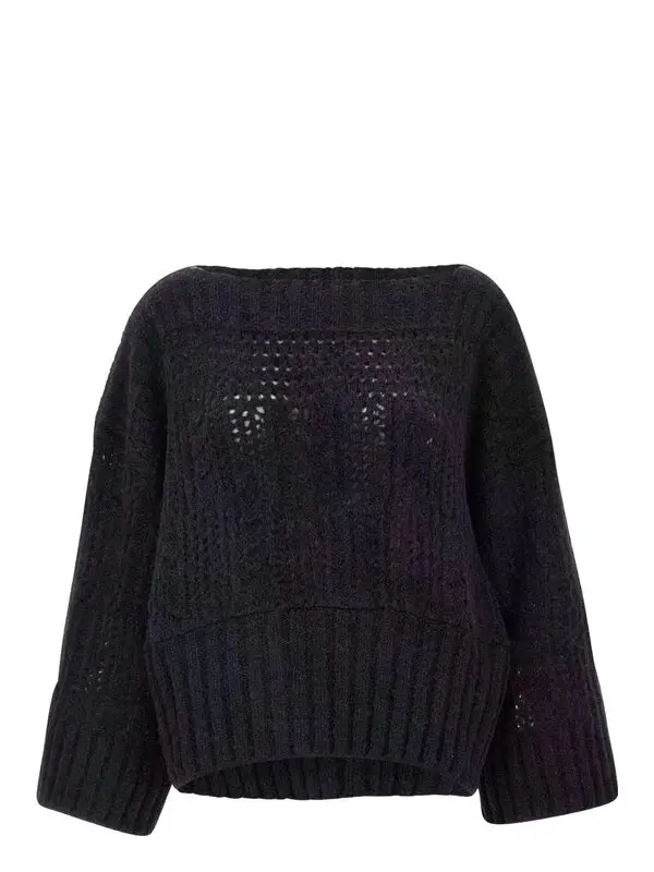 MAURIZIO MYKONOS Textured Knit Boat-neck Sweater - Black