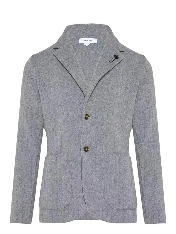 LARDINI Notch-collar Ribbed Cardigan - Grey