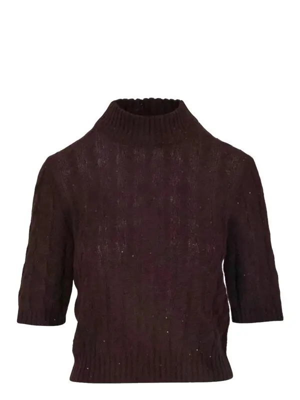Brunello Cucinelli Cable-knit Sequin-detail T-shirt - Brown