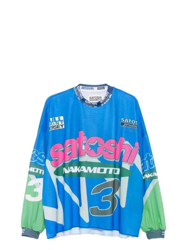 SATOSHI NAKAMOTO Graphic-print Long-sleeve T-shirt - Blue