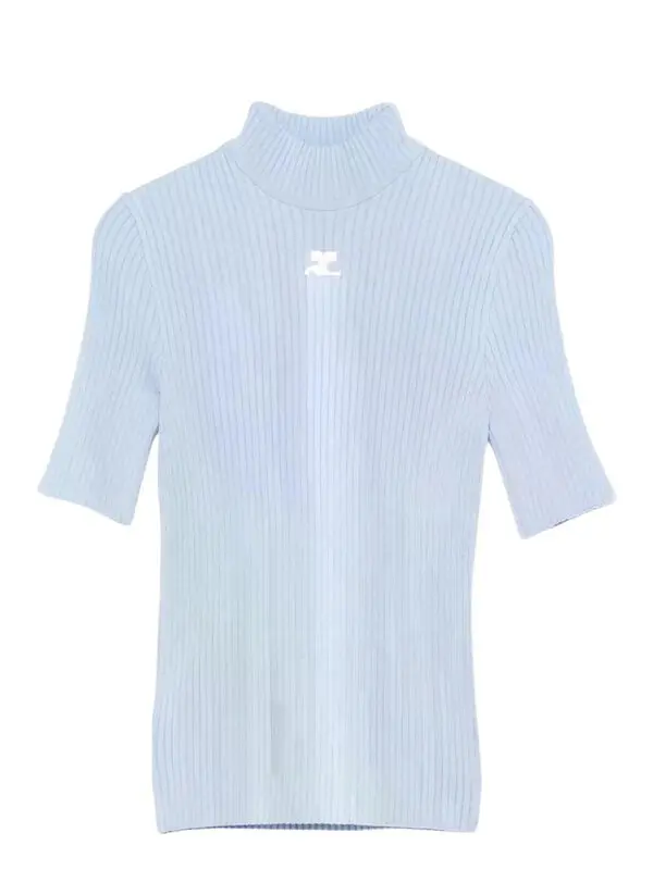 COURREGES Ribbed High-neck Top - Blue