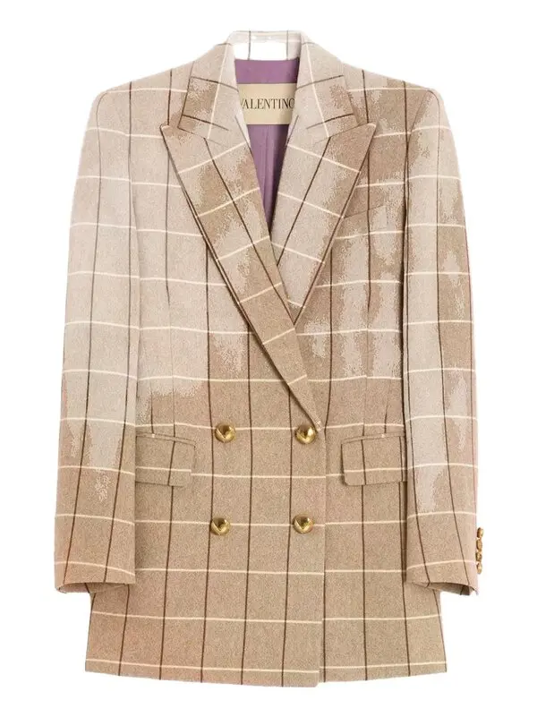Valentino Garavani Windowpane-check Double-breasted Blazer - Neutrals