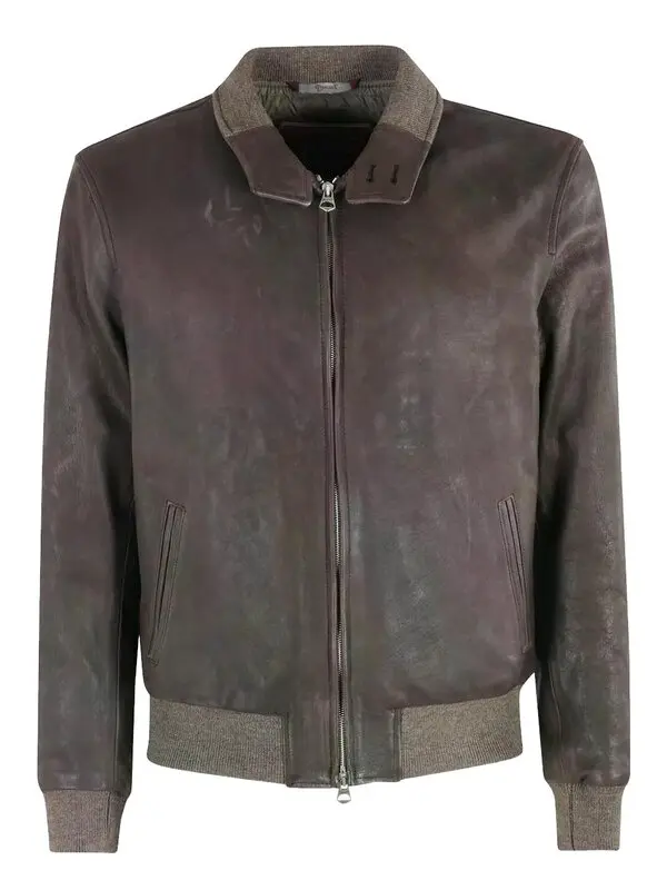 STEWART Zip-up Leather Jacket - Brown