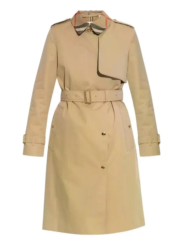 Burberry Belted Coat With Check Collar - Neutrals