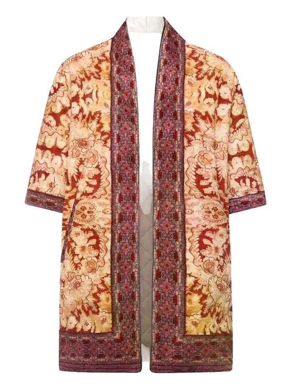 PIERRE-LOUIS MASCIA Floral-patterned Short-sleeved Coat - Brown