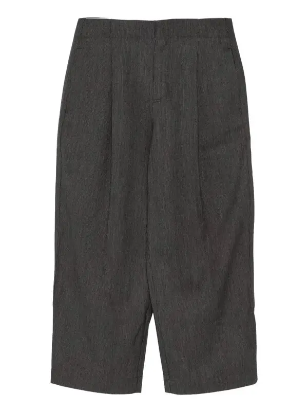 YERSE Pinstripe Pleated Cropped Trousers - Grey