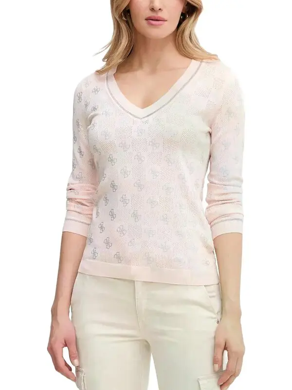 Guess Logo-pattern V-neck Top - Pink