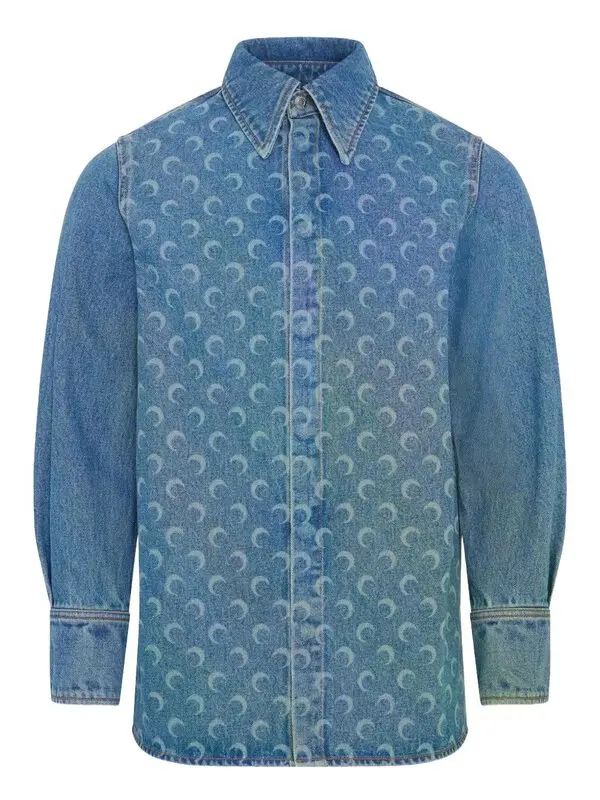 MARINE SERRE Moon Laser Denim Shirt - Blue
