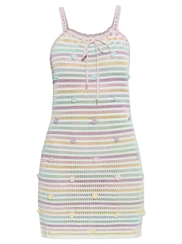 Casablanca Striped Crochet-knit Mini Dress - White