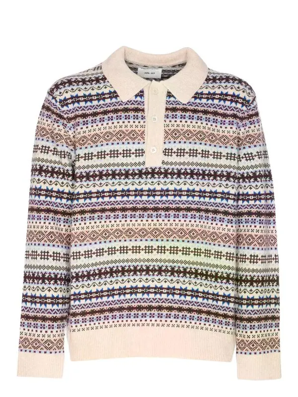 Nn07 Fair Isle-knit Long-sleeved Polo Shirt - Neutrals
