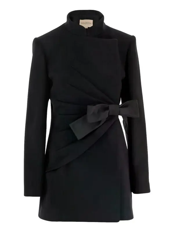 Valentino Garavani Bow-detail Wool-blend Coat - Black