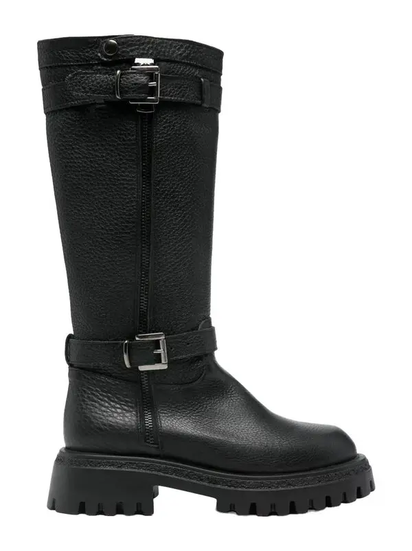 GISEL MOIRE Leather Knee-high Boots - Black