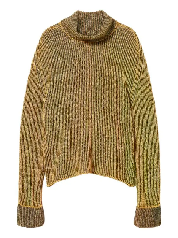 TWINSET Ribbed Knit Turtleneck Sweater - Yellow