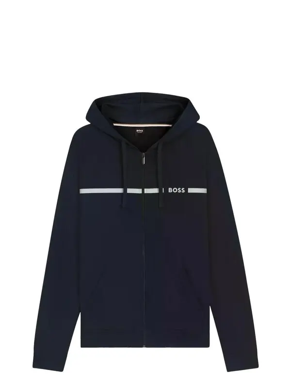 BOSS Logo-detail Hooded Zip-up Hoodie - Blue