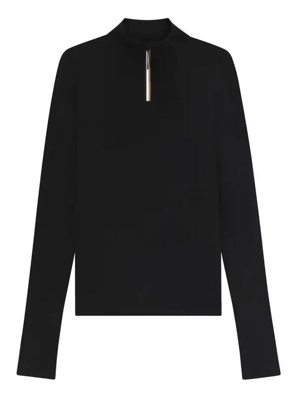 Hugo Boss Turtleneck Half-zip Wool-blend Sweater - Black