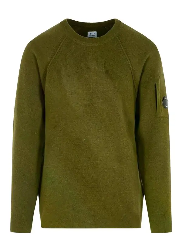 C.P. COMPANY Ribbed Crew-neck Wool-blend Sweater With Lens Logo - Green