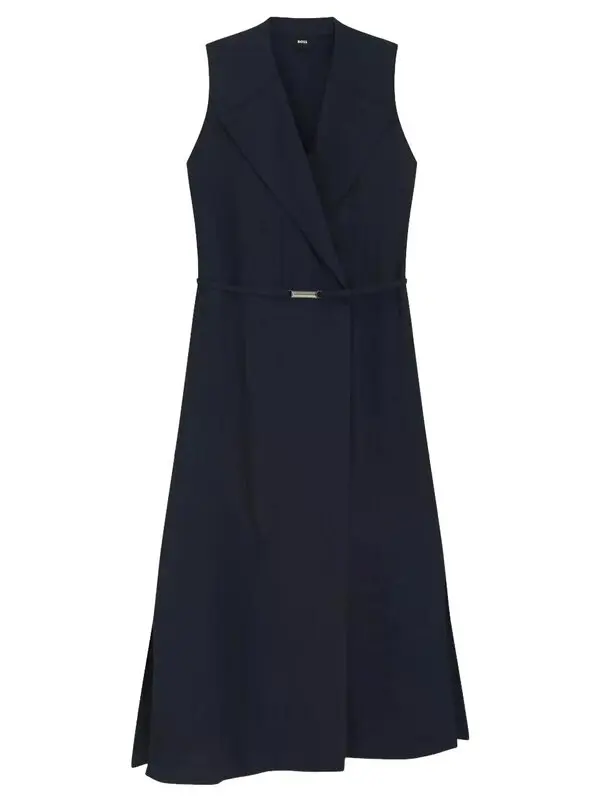 BOSS Pinstripe Belted Midi Dress - Blue