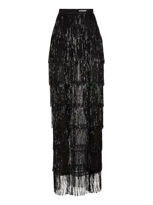 Nina Ricci Sequin-fringed Maxi Skirt - Black