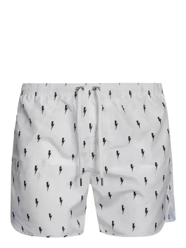 Neil Barrett Lightning Bolt-print Swim Shorts - White