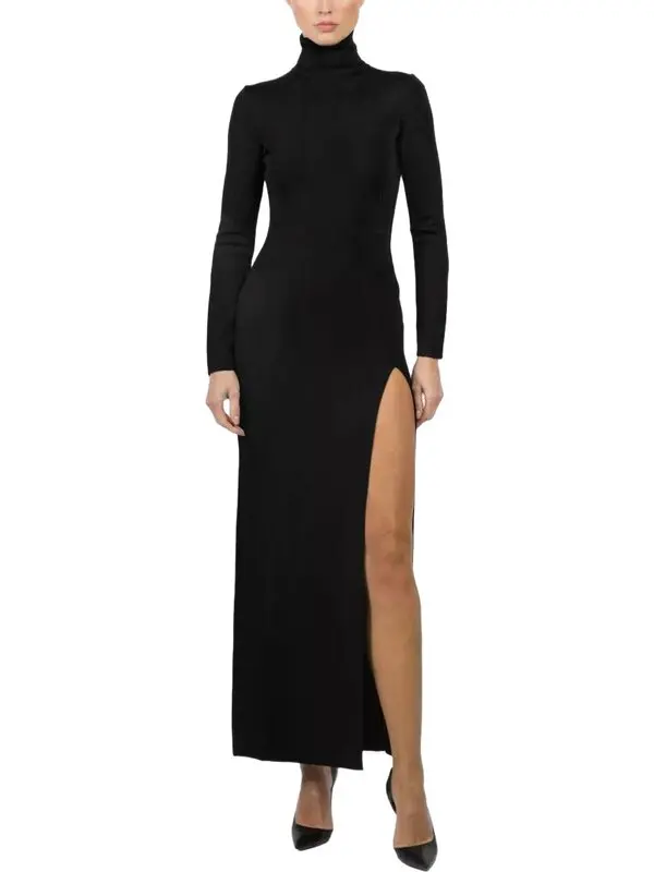 LA GALPA Turtleneck Side-slit Dress - Black