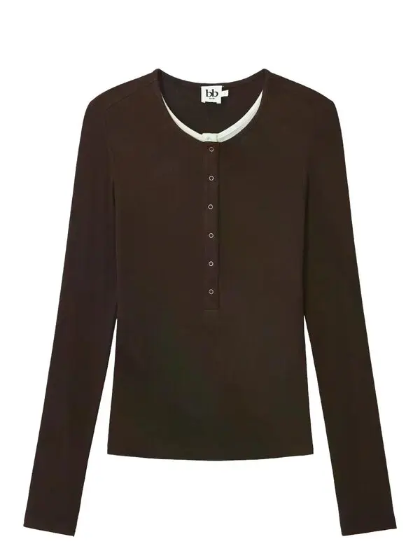 B+AB Long-sleeve Half-button T-shirt - Brown