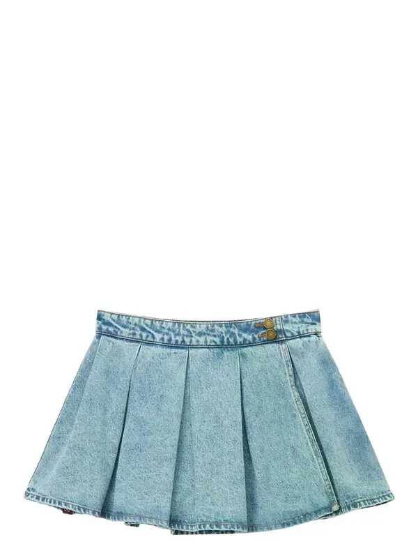 MINI CREAM Pleated Denim Mini Skirt - Blue