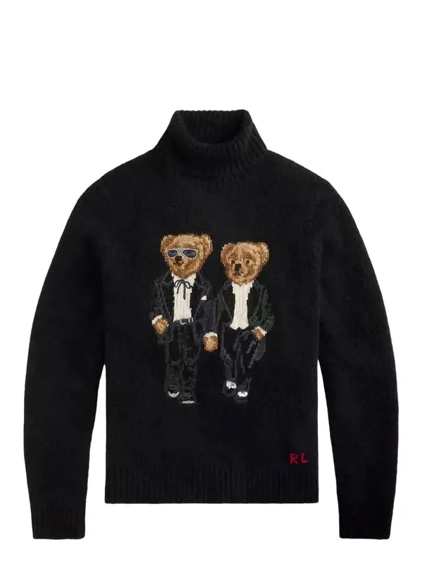 Ralph Lauren Bear-embroidered Turtleneck Pullover - Black