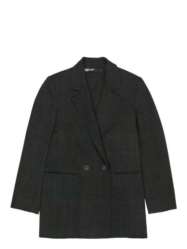 Bimba Y Lola Checked Double-breasted Blazer - Grey