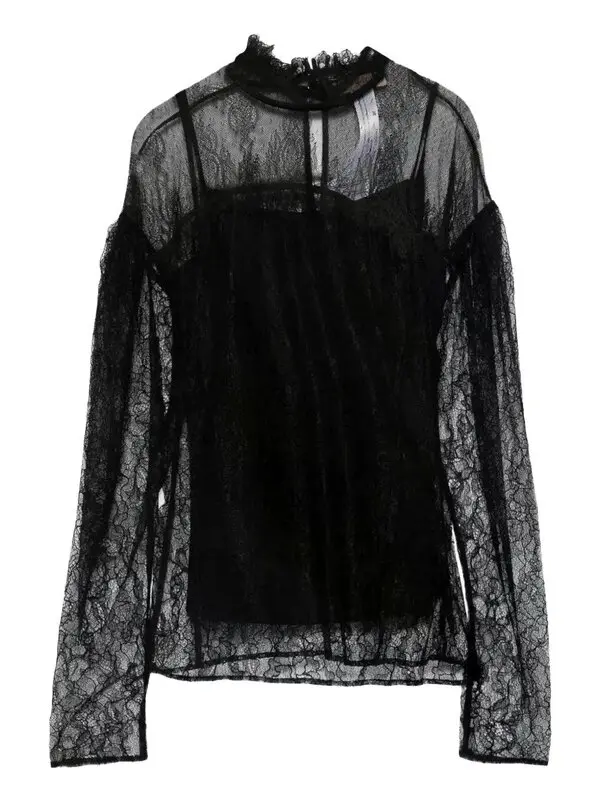 TWINSET Lace Mock-neck Top - Black