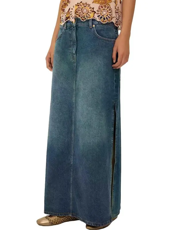 Farm Rio Side-slit Maxi Skirt - Blue