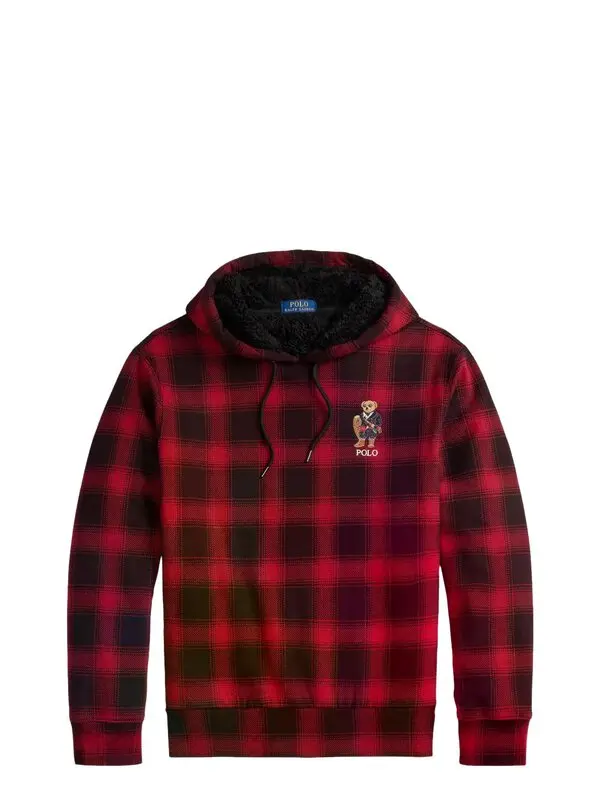Polo Ralph Lauren Plaid Hoodie With Embroidered Bear Motif - Red