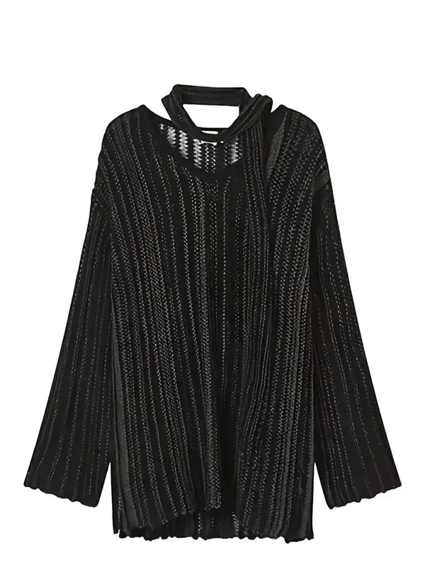 B+AB Tie-neck Ribbed-knit Sweater - Black