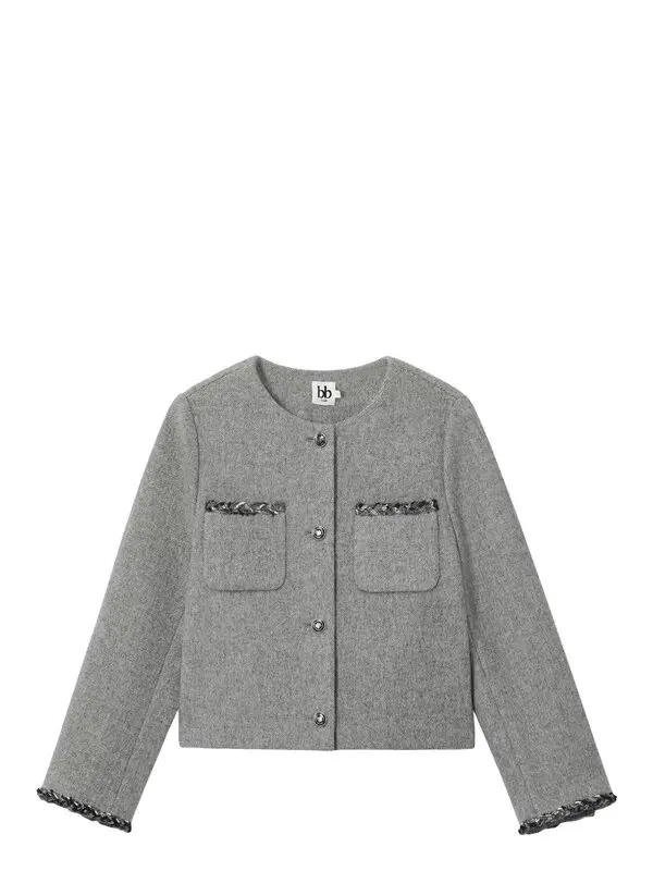 B+AB Embellished-cuff Jacket With Pocket Detail - Grey