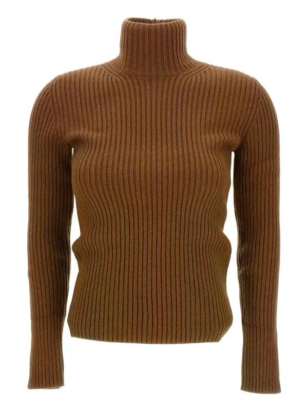 Max Mara Ribbed Turtleneck Sweater With Half-zip - Brown