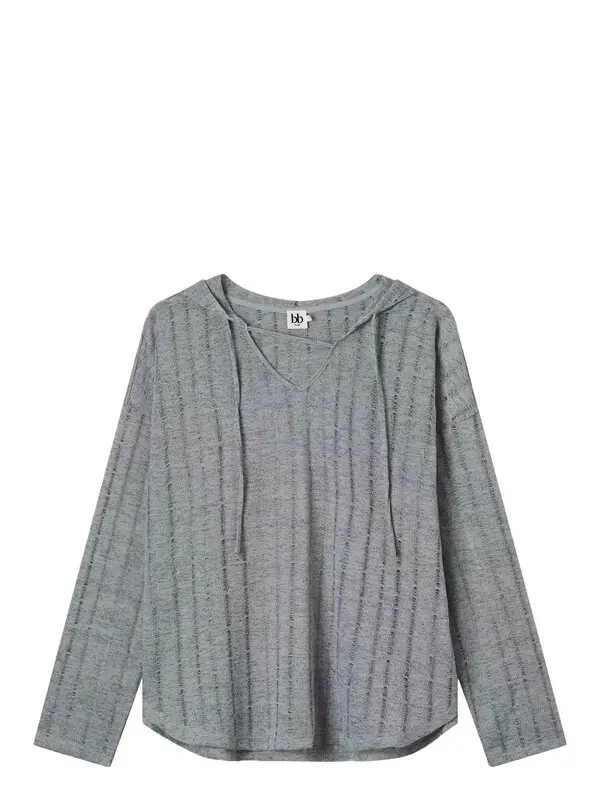 B+AB Hooded Ribbed Knit Top - Grey