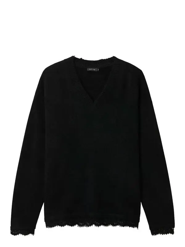 TOUT A COUP Lace-trim V-neck Sweater - Black
