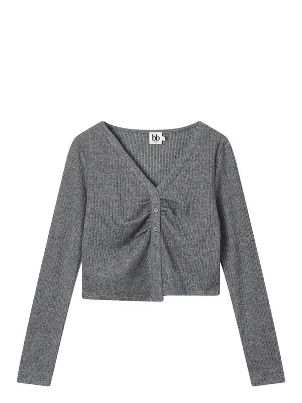B+AB Ribbed Buttoned Cardigan - Grey