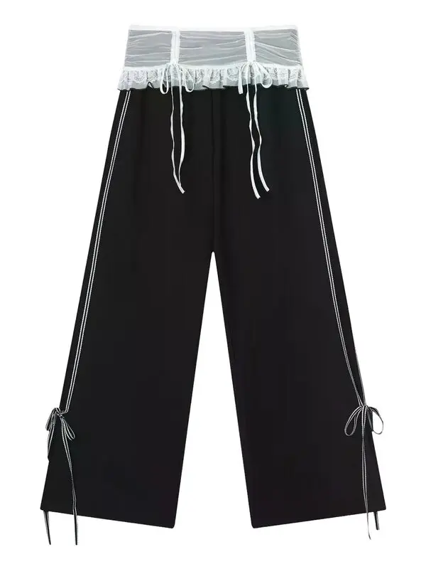 B+AB Ruffle-detail Side-stripe Trousers - Black