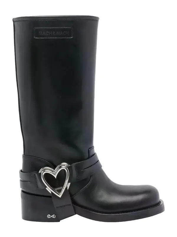 Mach & Mach 50mm Double Heart Leather Boots - Black