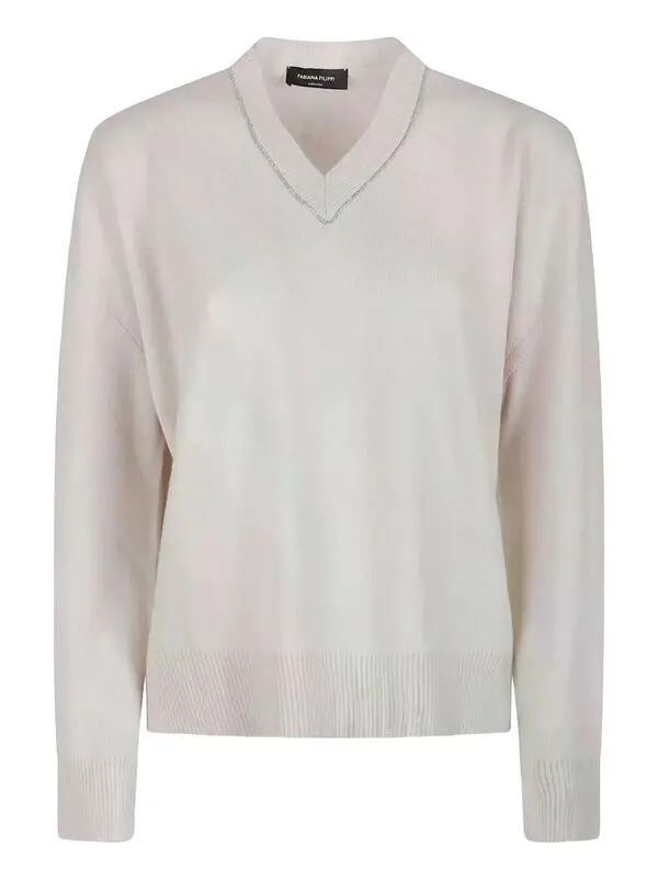 Fabiana Filippi V-neck Embellished Cashmere Sweater - Neutrals